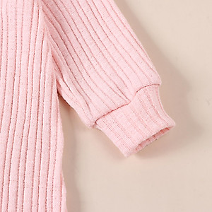 Cevoerf Infant Baby Girl Boy Fall Clothes Knit Long Sleeve Onesie Ribbed Romper Jumpsuit Sweater Winter Coming Home Outfits (Light Pink Knitted, 3-6 Months)