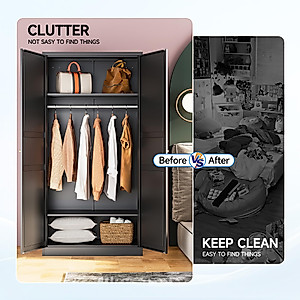 heycode Armoire Wardrobe Closet，72" Metal Clothing Storage Cabinets，with 2 Doors 2 Shelves Steel Wardrobe Storage，for Studio, Classroom, Garage, Gym Clothes Storage Organizer (Black, 72" H)