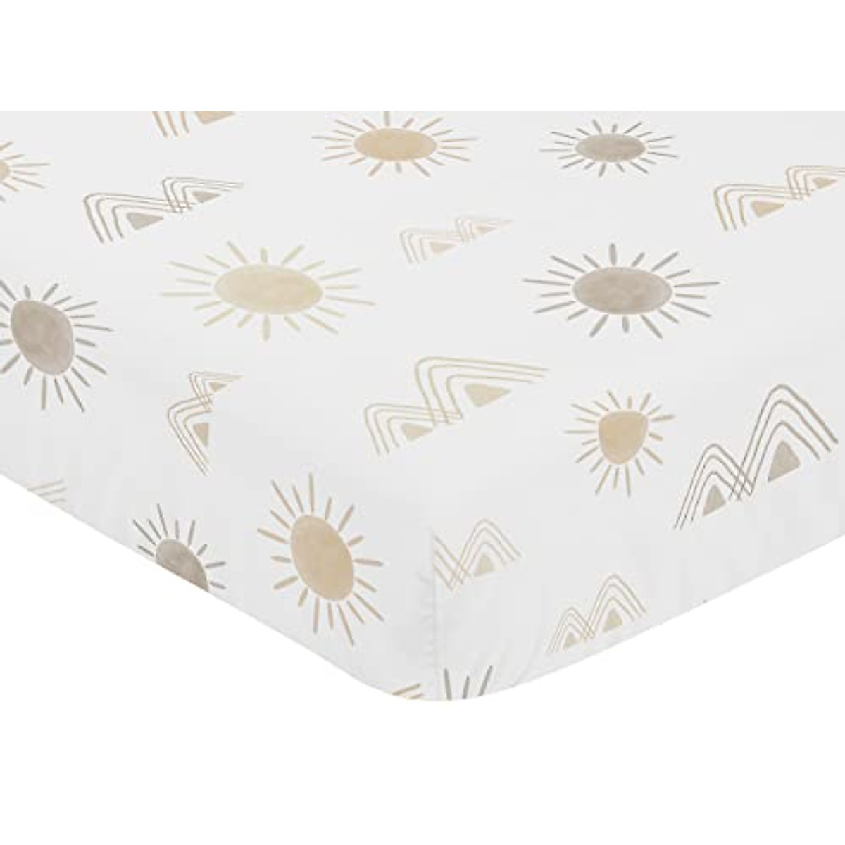 Sweet Jojo Designs Boho Desert Sun Taupe Fitted Crib Sheet Boy Girl Baby Toddler Nursery Neutral Tan Beige Ivory Gold Cream Off White Bohemian Mountain Nature Outdoors Geometric Minimalist Sunshine