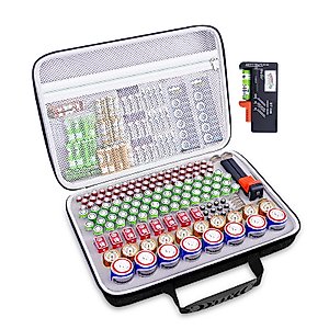 HESPLUS Battery Organizer Storage Case, Battery Box Holder Carrying Bag Holds 210+ AA AAA C D 9V 3V Lithium LR44 CR2 CR1632 CR2032 Coin Cell Battery with Battery Tester BT-168(CASE ONLY！) - Black