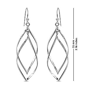 925 Sterling Silver Double Twisted Drop Dangle Earrings for Women | Classic Linear Marquise Loops Earring