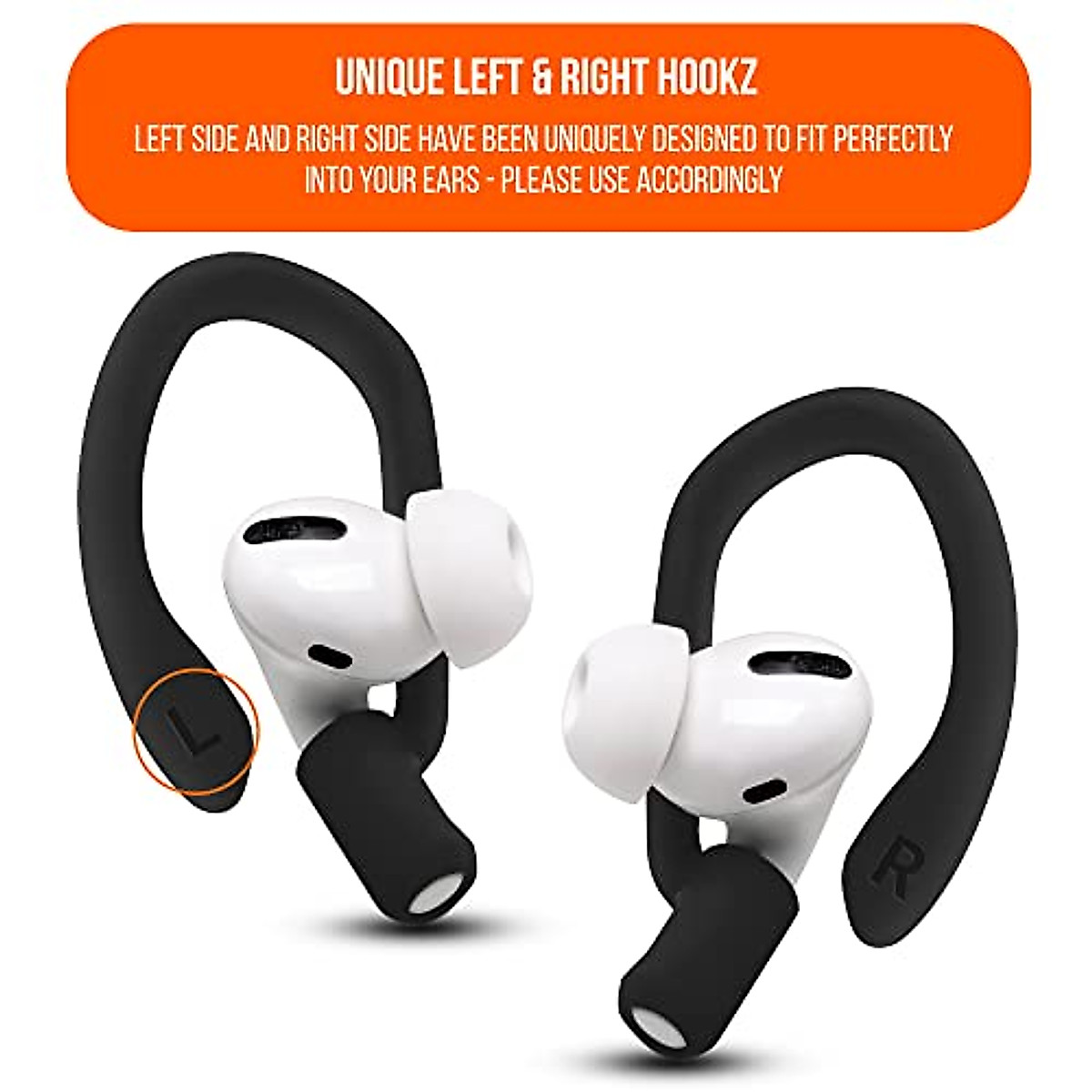 WC HookZ + WC TipZ - Over Ear Hooks and Memory Foam Tips Combo for Airpods Pro by Wicked Cushions | Black & Black