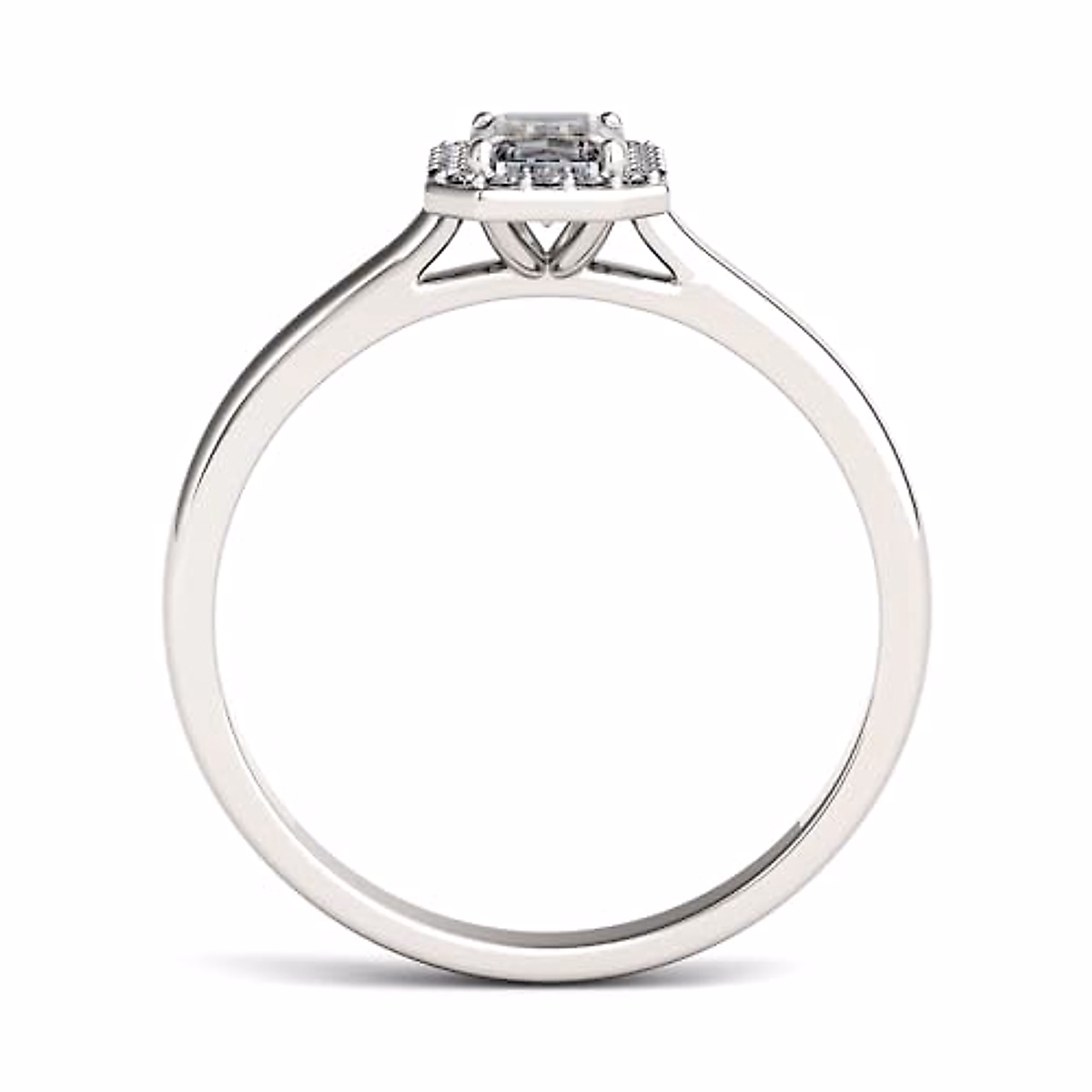 14K White Gold Moissanite by Charles & Colvard 6x4mm Emerald Halo Ring-size 7 0.68cttw DEW