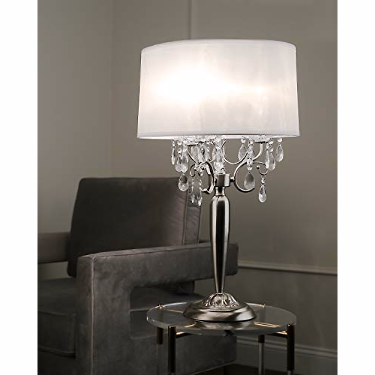 Ok Lighting OK-5109T Crystal Silver Table Lamp, 16" x 16" x 30"