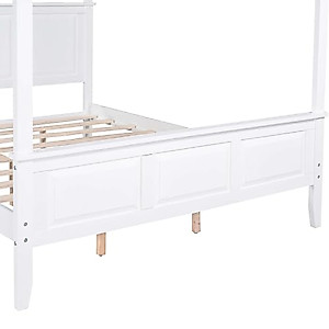 AMFSQJ Queen Size Canopy Bed Frame with Headboard and Footboard, White Canopy Platform Bed with Slat Support Leg