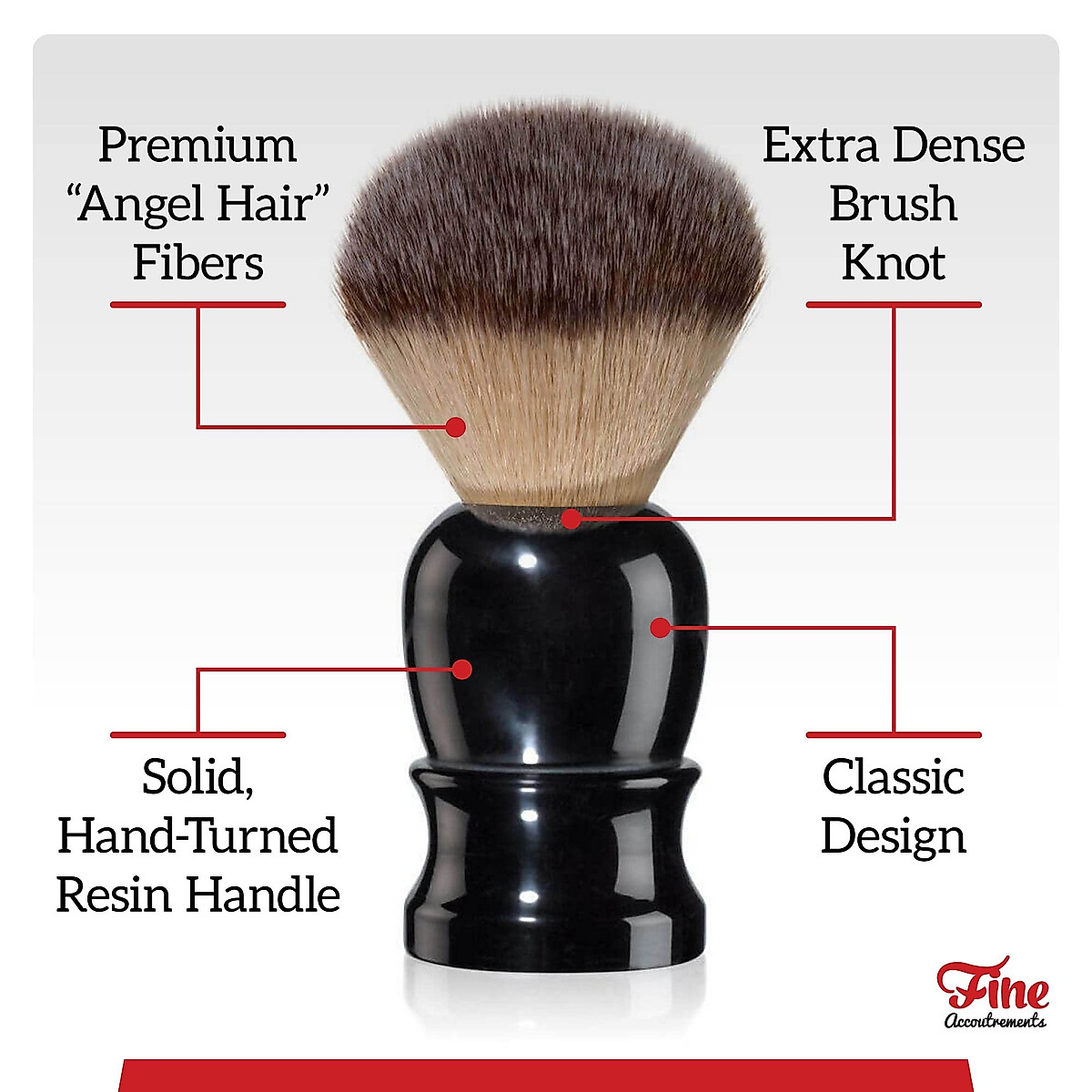 Mr. Fine Shaving Brush, Outperforms Badger Hair, Ultra-Soft Synthetic Angel Hair Bristles for Men's Wet Shaving, Builds Rich Lather, Comfortable Handle, Black