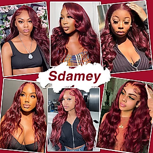sdamey 13x6 Lace Front Wigs Human Hair 99j Burgundy Body Wave 180 Density Glueless Wigs Human Hair Pre Plucked Pre Cut Hd Lace Front Wigs Human Hair Wigs For Women 26 Inch