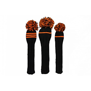 Sunfish Knit Wool Golf Headcover Set Driver Fairway Hybrid Black and Orange