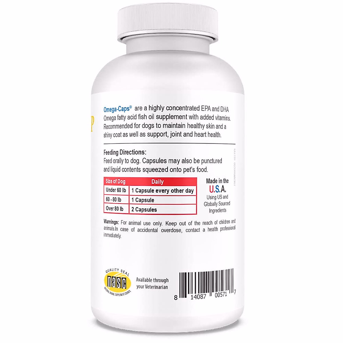 Omega-Caps High Potency Snip Tips for Medium to Large Breeds-Vet Formulated for Healthy Radiant Skin & Coat. Contains Omega 3 for Joint & Immune System Support, Easy to Dose Soft Gel Capsules 250 CT.