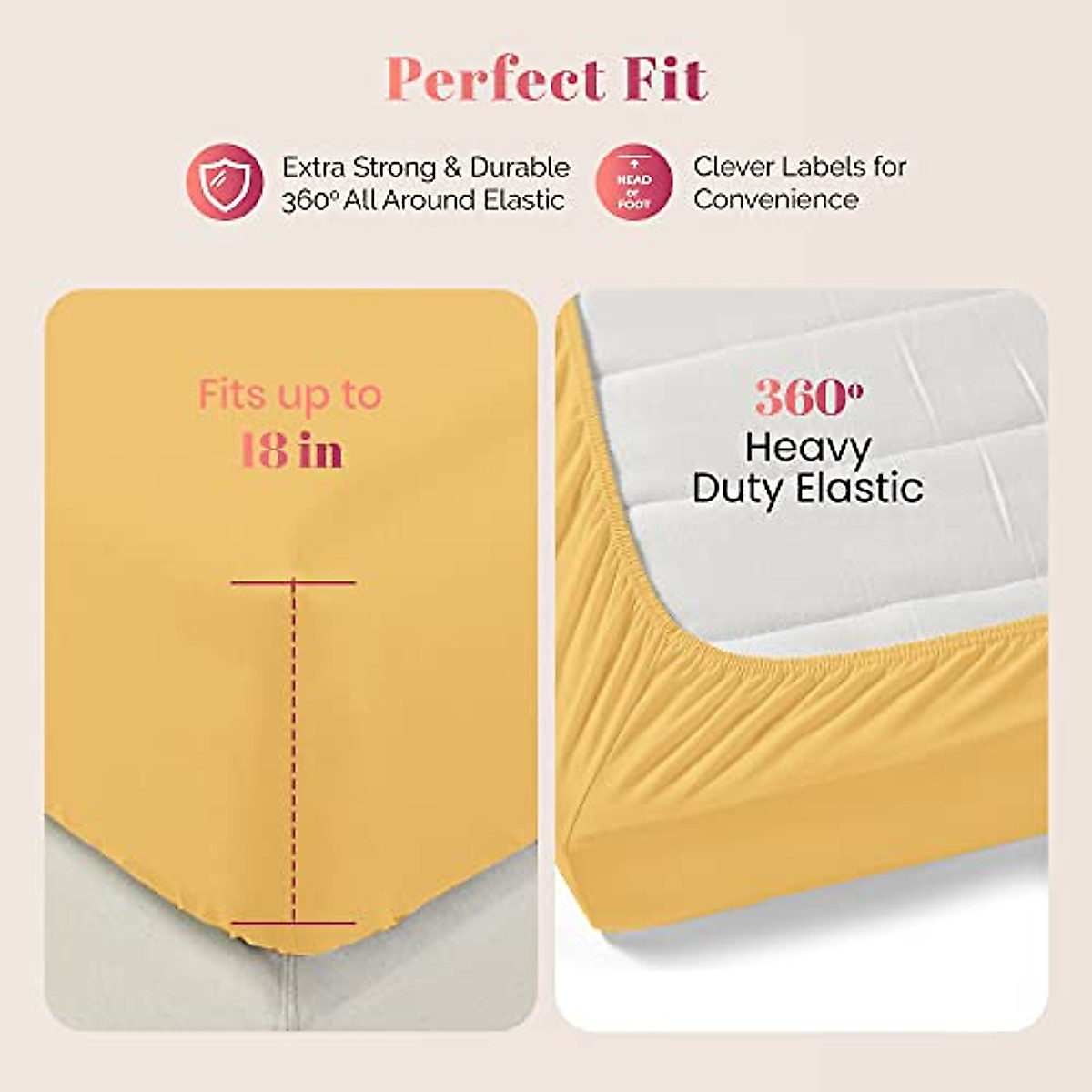 Ashton Sheets 100% Egyptian Cotton Sheets Queen Size - 1000 Thread Count 4 PC Queen Sheet Set Egyptian Cotton, Sateen Luxury Sheets Queen Size, High Thread Count Sheets, 16" Deep Pocket - Harvest Gold