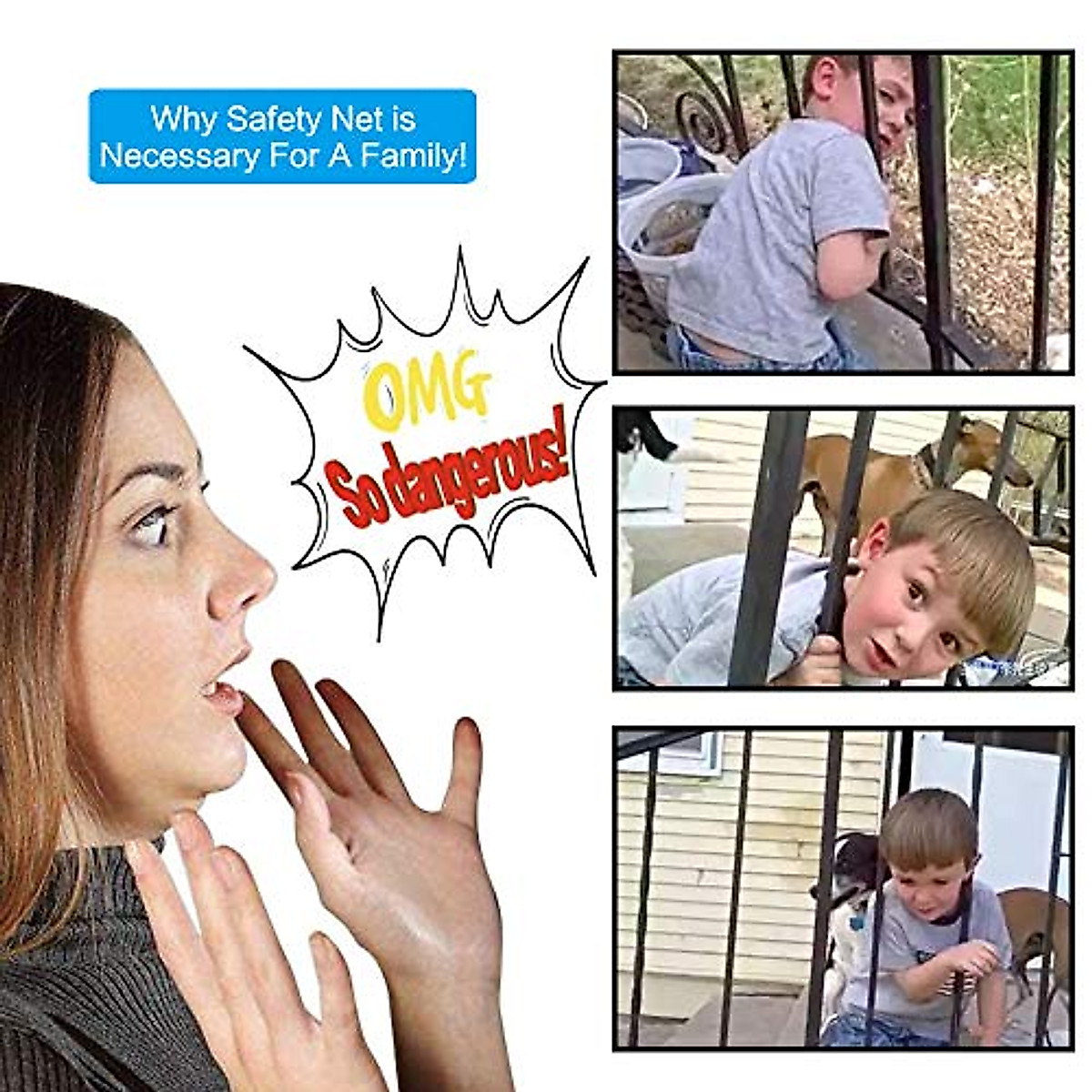 MAYbabe Netting- Banister Guard for Child, Safety Net, Rail Balcony Banister, Stair Net.Patios or Balcony Use.Safety for Indoor&Outdoor(10ft-Black-First Generation)