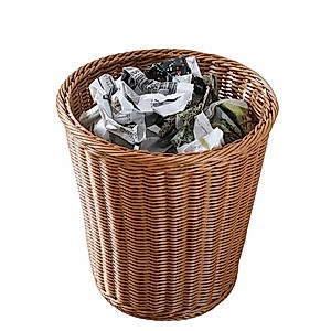 Paper plastic wastebasket Waste Basket Garbage Container Bin Plastic Woven Storage Baskets Decorative Round Trash Can for Bedroom Desktop Utility Rooms garbage container Garages retro waste bin