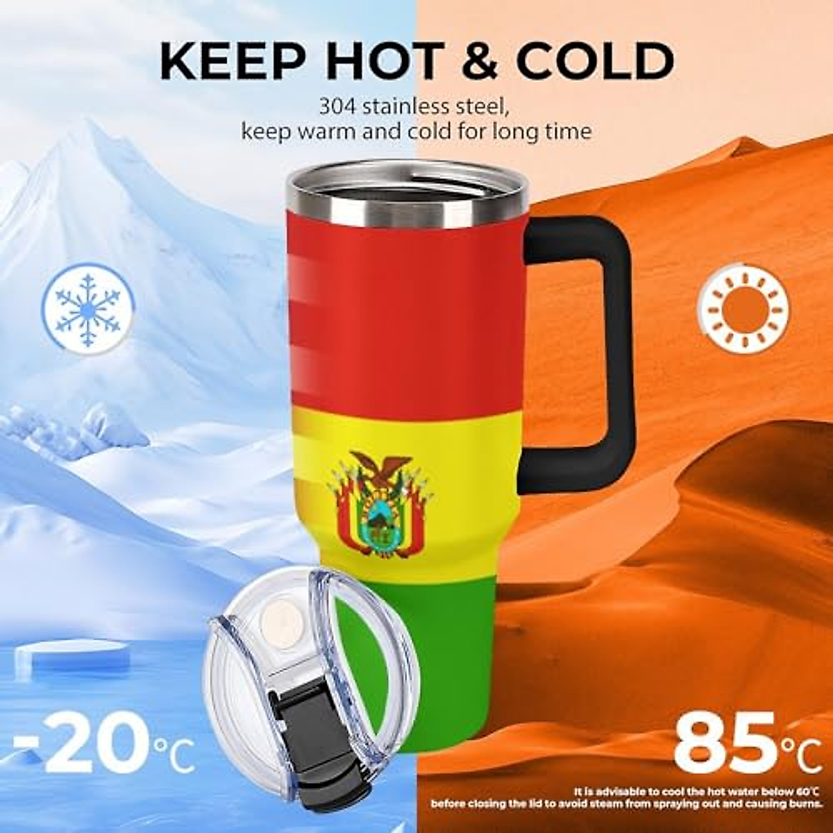U.S.A Bolivia Flag 40oz Water Bottle Double Wall Insulated Tumbler with Handle Leakproof Travel Mug Black-style