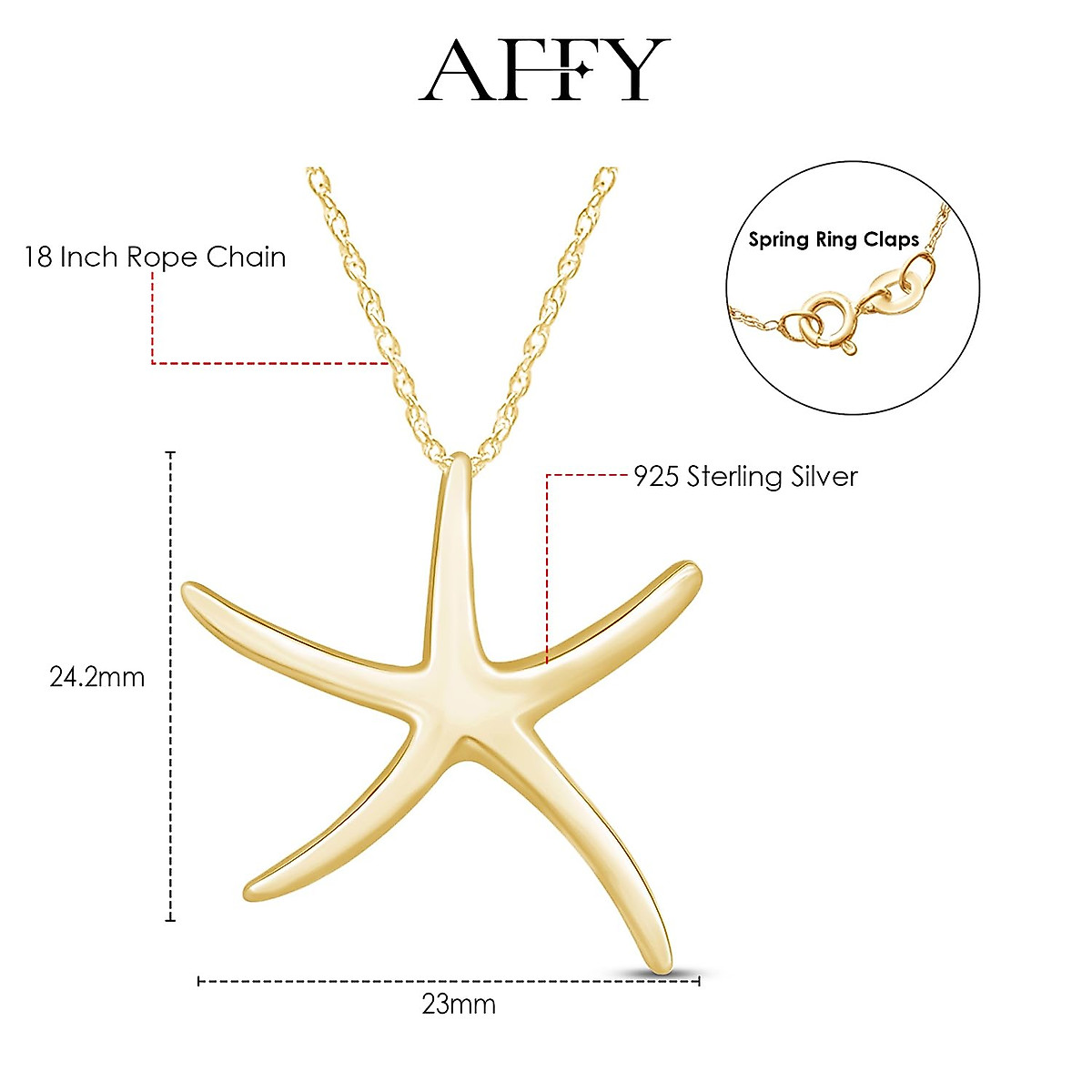 AFFY Starfish Pendant Necklace in 14K Yellow Gold Over Sterling Silver