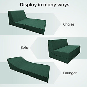 ANONER Convertible Chair Bed Sleeper with Memory Foam & Pillow Fold Out Chair Bed Couch Lounge Chaise for Living Room Bedroom Guest Room Home Office, Dark Green