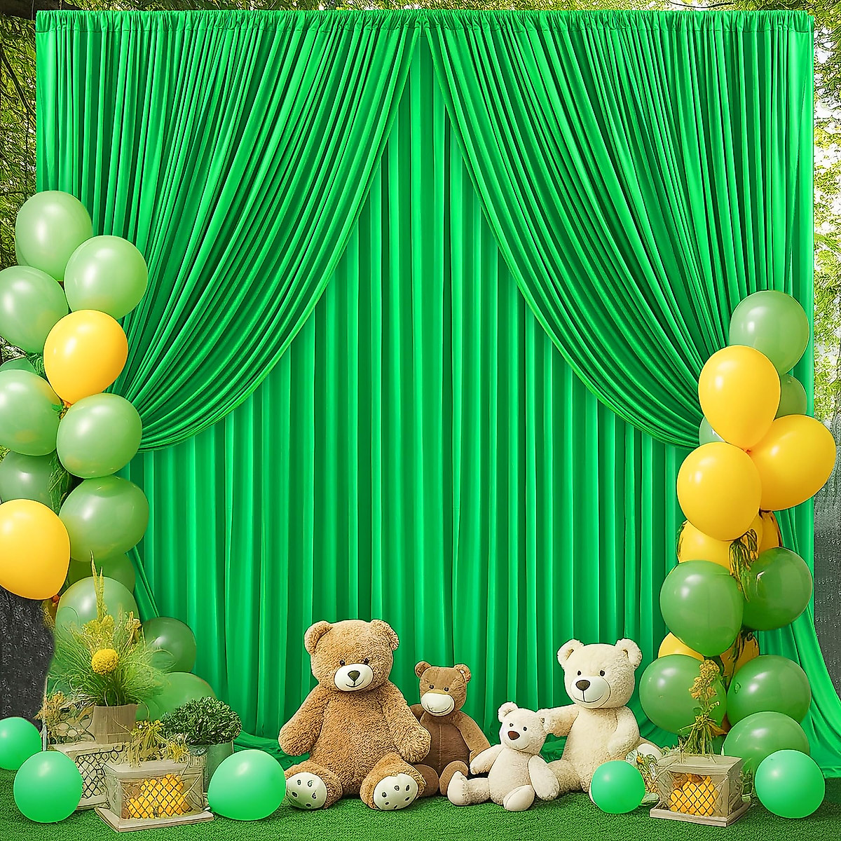10x10 Green Backdrop Curtain for Parties Baby Shower Wrinkle Free Green Photo Curtains Backdrop Drapes Fabric Decoration for Birthday Party 5ft x 10ft,2 Panels