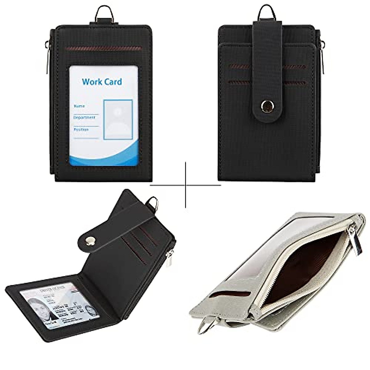 Cynure Women & Men Keychain Card Holder Case Zipper Slim Minimalist Front Pocket Wallet with 2 ID Window, Black