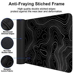 BZU Topographic Contour Extended Big Mouse Pad Large,XL Gaming Mouse Pad Desk Pad,31.5x11.8inch Long Computer Keyboard Mouse Mat Mousepad with 3mm Non-Slip Base and Stitched Edge for Home Office Work