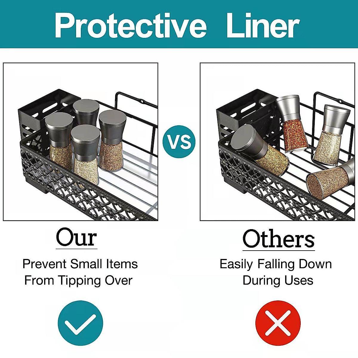 Tamomic Hanging Spice Rack Wall Mount, Over Stove Spice Organizer Shelf with Wall Hanging Utensil Holder 6 Hooks for Kitchen, Black