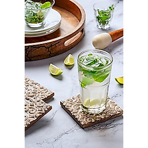 FIGTREE - Set of 6 Wooden Coasters for Drinks Absorbent with Holder, Coasters for Coffee Table Protection, Coffee Table Decor, Perfect House Warming Gift, Swirl