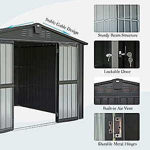 Domi Outdoor Storage Shed 10'x8', Metal Sheds Outdoor Storage with Lockable Doors & Air Vents for Patio Garden Lawn Backyard,Gray