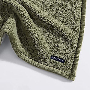 Nautica- Throw Blanket, Ultra Soft Plush Sherpa Home Décor, Reversible All Season Bedding (Solid Green/Ivory, 50 x 60)