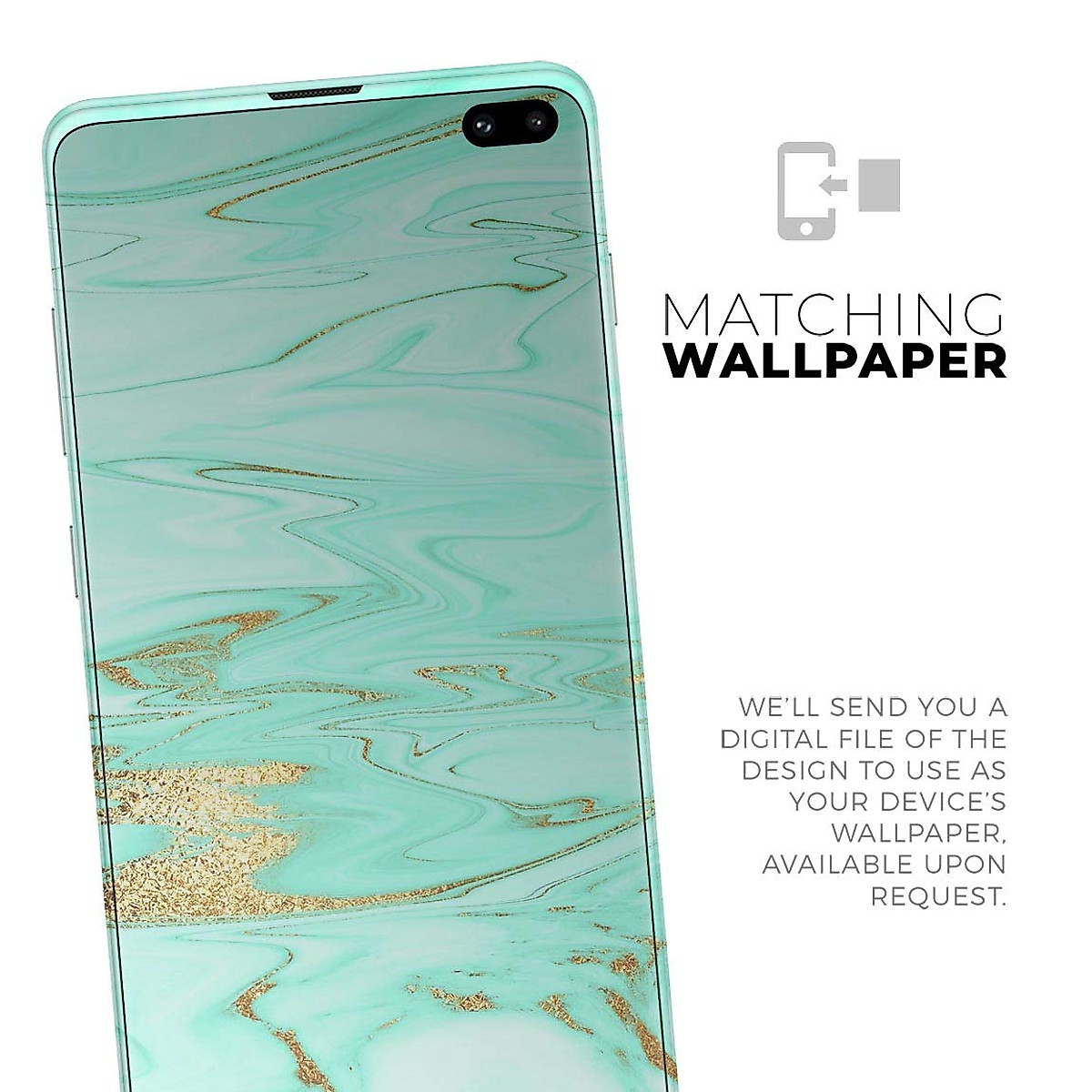 DesignSkinz Mint Marble & Digital Gold Foil V11 Protective Vinyl Decal Wrap Skin Cover Compatible with The Samsung Galaxy S20 (Screen Trim & Back Glass Skin)