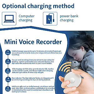 JRGKJCP 16 Minutes Voice Recorder, Record Custom Message for Plush Toy, Stuffed Bear Toy, Baby Doll Toy, and Pillow (2Pack + White)