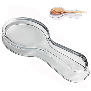 Kityemo Large Clear Spoon Holder, 11.2-inch Glass Spoon Rest, Crystal Glass Spoon Holder Rest, Spoon Rest for Stove Top, Kitchen Utensil Holder(Transparent)