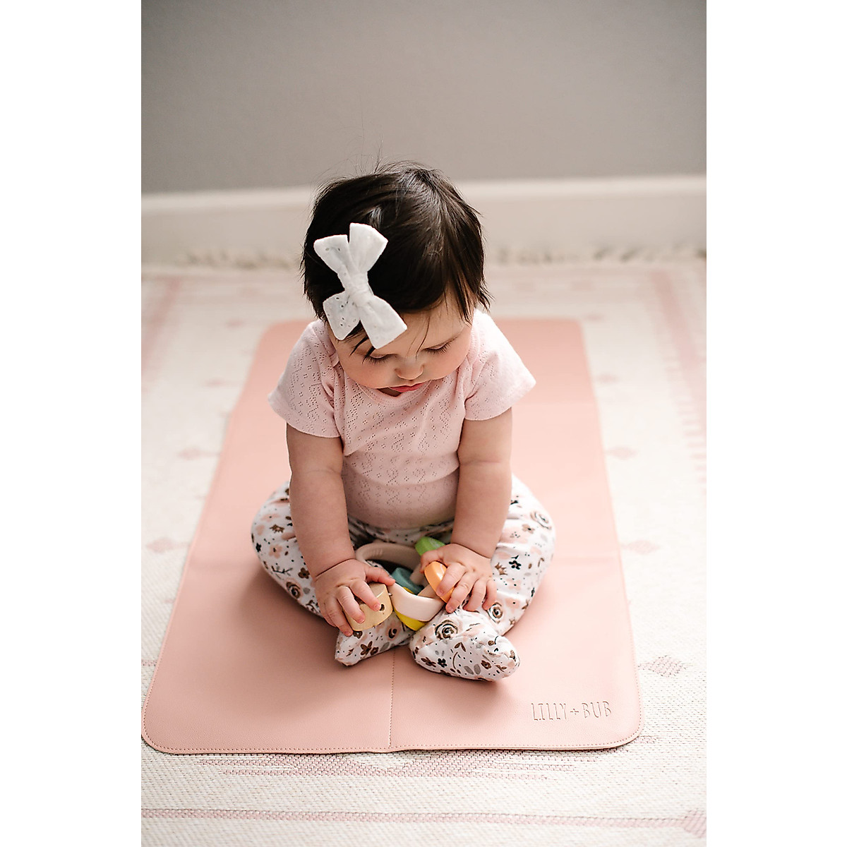 Changing Pad (16 x 30), Vegan Leather Baby Wipeable Changing Mat Portable Changing Pad Diaper Leather Changing Mat - Foldable Changing Mat - Changing Mat Baby Station (Primrose)