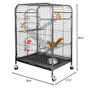37-Inch Ferret Guinea Pigs Chinchilla Cage Indoor Habitats Animal Hutch with Rolling Stand, Shelves, Ramps and Tray