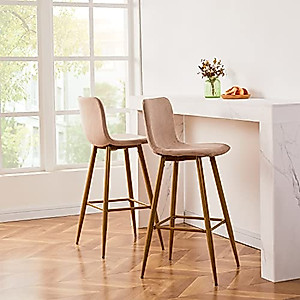 Bar Stools Set of 2, Fabric Upholstered Counter Height Low Back Armless Dining Bar Chairs with Footrest, 30 Inches, Beige