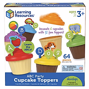 Learning Resources ABC Cupcake Party Toppers, Develops Language Skills, Early Alphabet Learning, Pretend Play Food, Vocabulary Toy, 64 pieces, Ages 3+