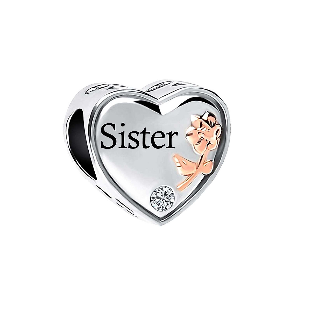 KunBead Rose Heart Love Sister Bead Charms Compatible with Pandora Bracelets