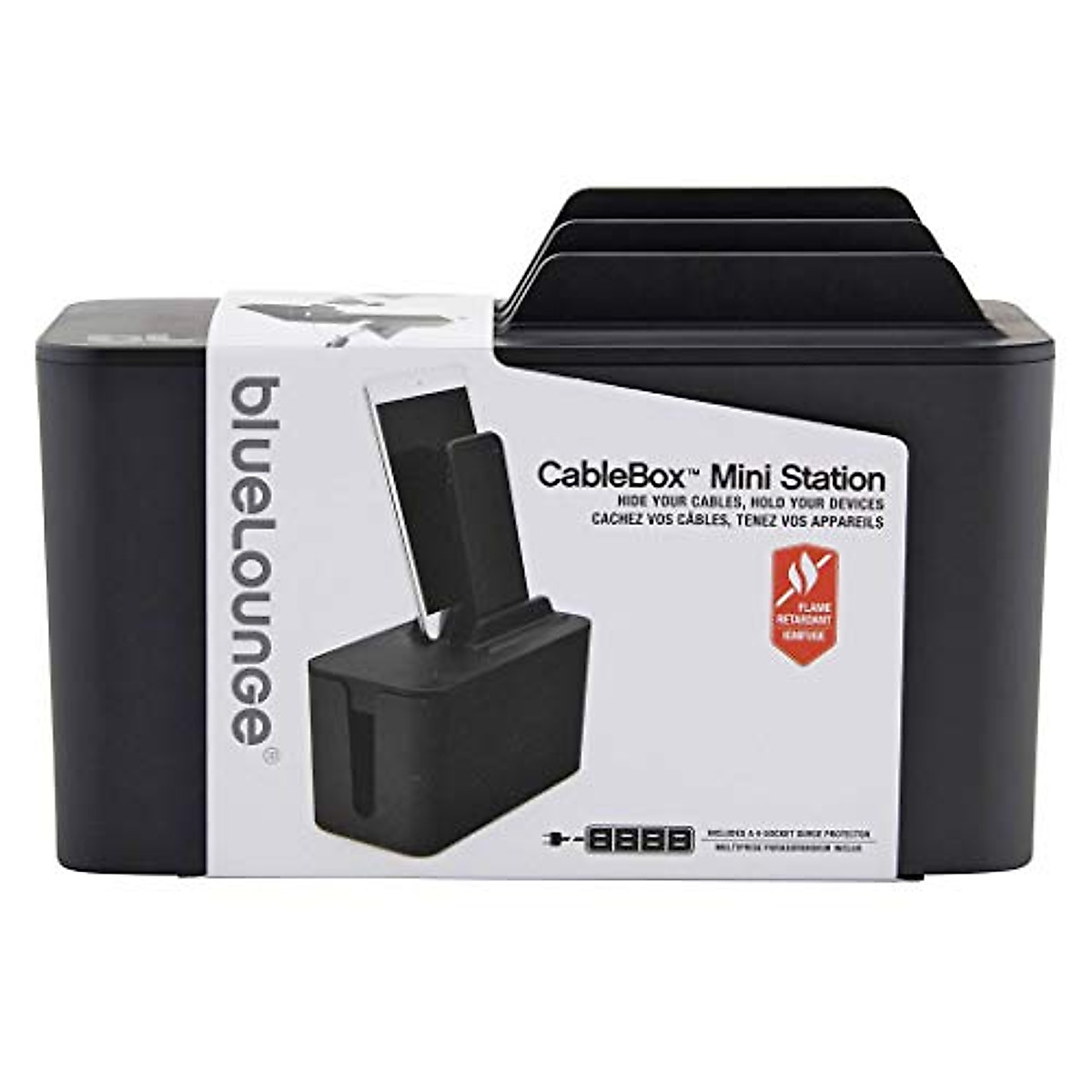 Bluelounge CableBox Mini Station Black Cable and Cord Management System - Small Surge Protector Included