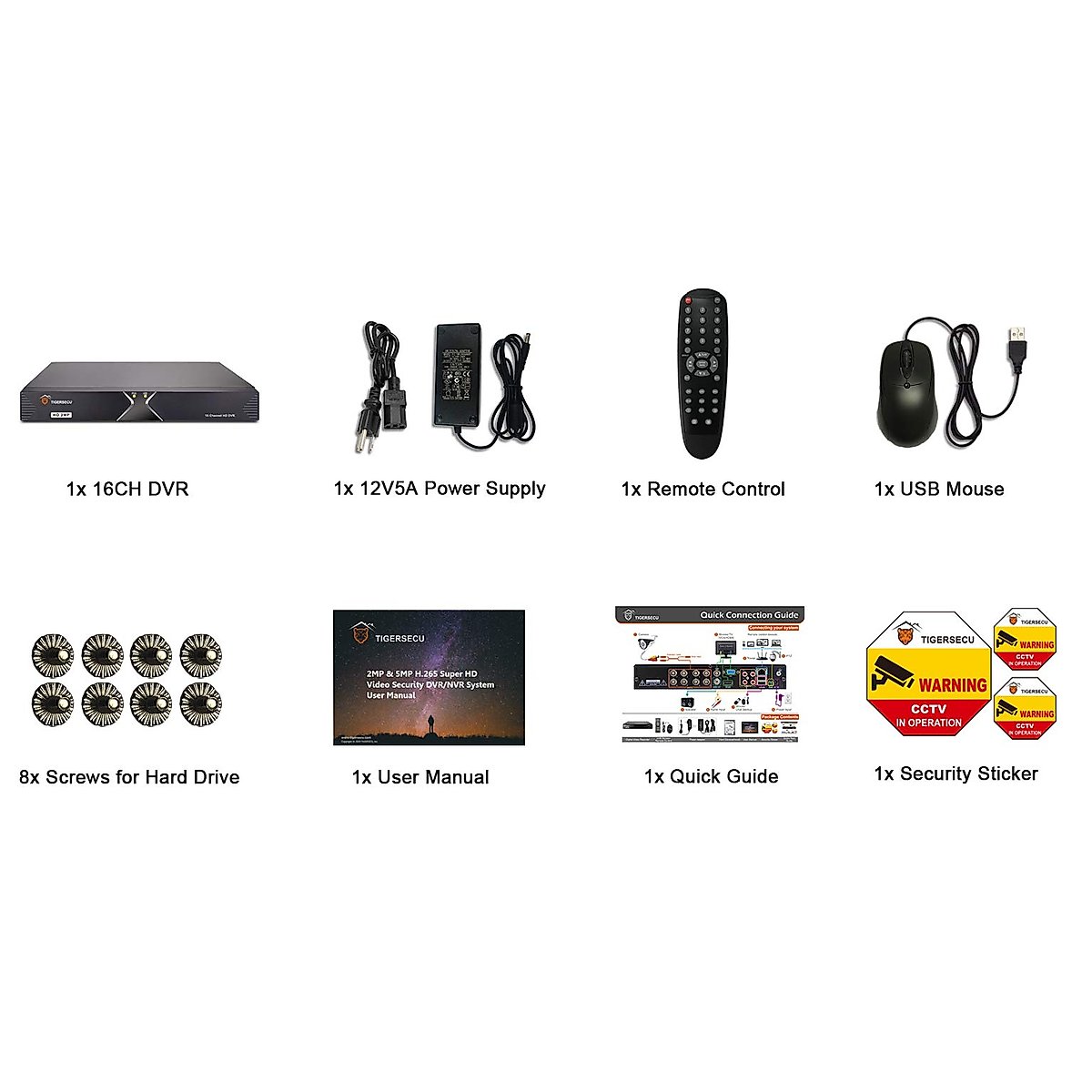 TIGERSECU Super HD 1080P 16 Channel DVR Security Recorder Without Hard Drive, Hybrid 6-in-1 CCTV DVR Recorder Compatible with 2MP and 5MP TVI, AHD, CVI, Analog, RS485 PTZ and IP Cameras
