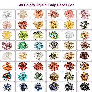 Quefe 2360pcs 48 Colors Crystals Beads for Ring Making Kit, Gemstone Chip Irregular Natural Stone with Jewelry Making Supplies for DIY Craft Necklace Bracelet Earrings