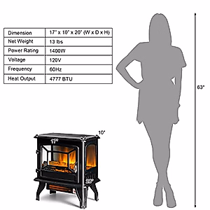 GOFLAME Electric Fireplace Stove, Freestanding Fireplace Heater with Realistic Flame Effect and Adjustable Thermostat, Compact Stove Heater with Overheating Safety Protection, CSA Certified, 1400W
