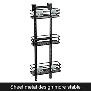 Orimade Adjustable Hanging Over the Shower Door Caddy with Hooks, Bathroom Organizer Shelf Storage Rack,No Drilling Rustproof Shower Basket for Inside Shower, Matt Black 3 Tier
