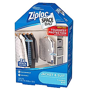 Ziploc Hanging Space Bag Clothes Vacuum Sealer Storage Bags for Home and Closet Organization, 1 Bag Total