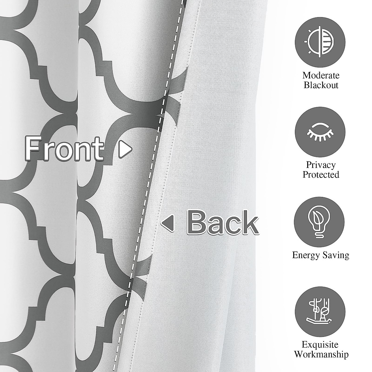 Melodieux Moroccan Fashion Thermal Insulated Room Darkening Blackout Grommet Curtains for Living Room, 42 by 84 Inch, Off White/Grey (2 Panels)