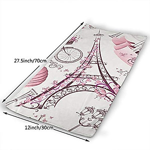Pink Butterfly French Eiffel Tower Hand Towels Bathroom Soft Romantic Travel in Paris Bath Towel Absorbent Kitchen Dish Towel Home Decor 27.5'' X 12''