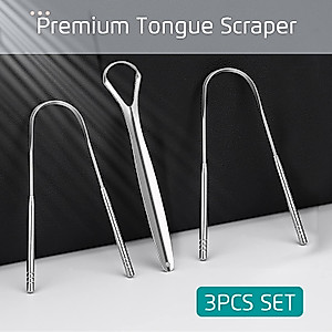 Premium Tongue Scraper, 3PCS Tongue Scraper, Stainless Steel Tongue Scrapers, Tounge Scraper Cleaner, Professional Tongue Brush,Tongue Coating Remover, Oral Care