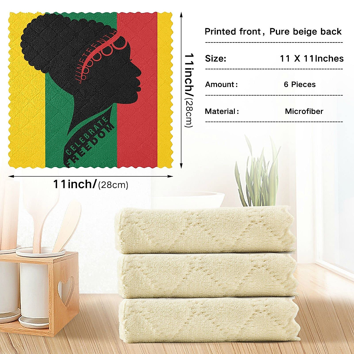 Bolaz Dish Cloths Dish Towels Kitchen Towels 6 Pack Sets Absorbent 19th June Juneteenth African Women Soft Decorative Reusable Nonstick Oil Washable