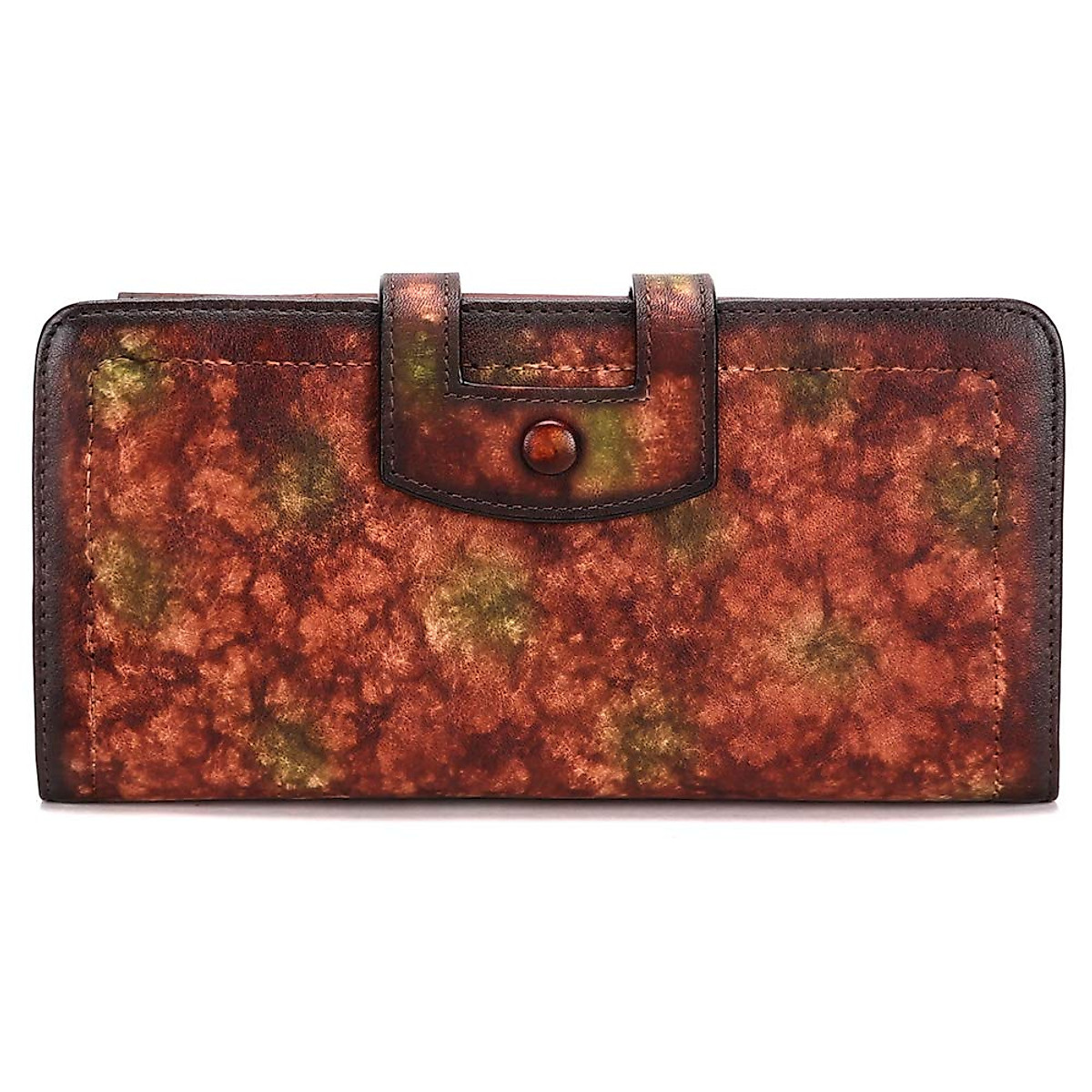 IVTG Genuine Leather Long Wallets for Women RFID Blocking Vintage Handmade Money Clip Card Holder with Zipper (Light Brown)