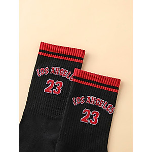 SHENHE Women's Striped Letter Print Athletic Running Above Ankle Crew Socks Letter Number Black 36-39