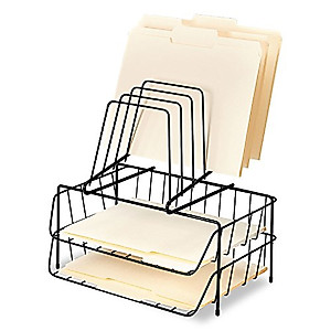 Fellowes Side Load Double Tray with 6 Section Step File, Wire, Letter Size, Black (72391)