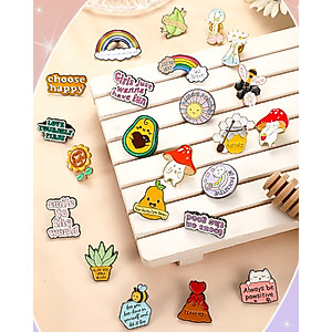 23 Pcs Positive Pins Inspirational Lapel Pin Cartoon Cute Pins Motivational Pins for Backpacks Aesthetic Brooch Pin Badges for Women Girl Jeans Jackets Hats Decor (Vivid Style)