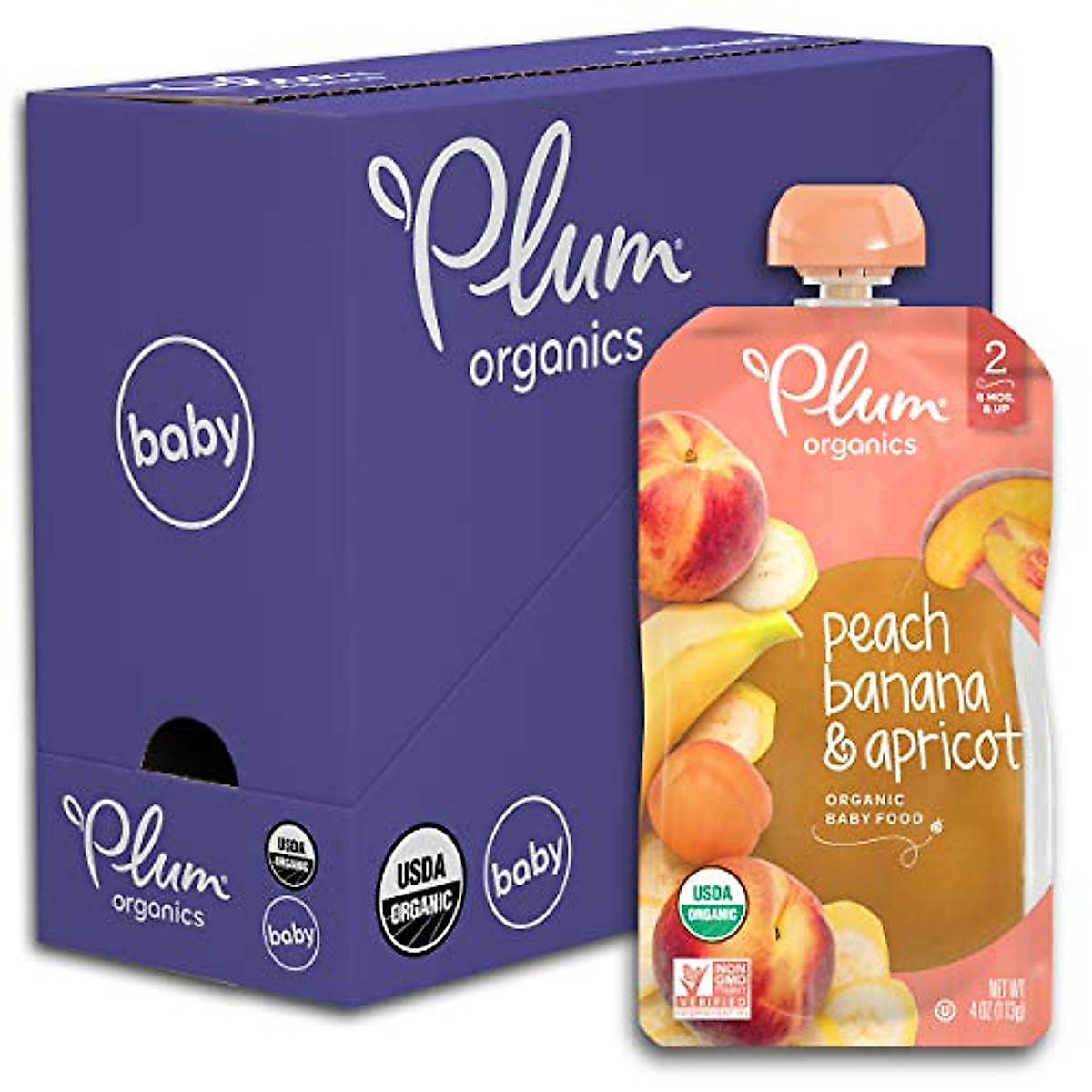 Plum Organics Baby Stage 2 Food, Peach, Banana and Apricot, 4 Ounce (Pack of 6)