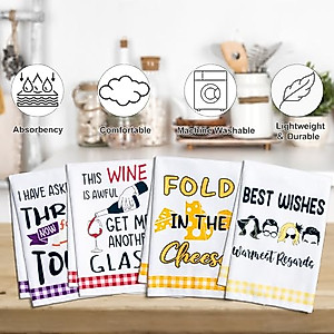 BUBOOM Funny Kitchen Towels, SC Merchandise Gifts Idea, Absorbent Dish Towel Set of 4 for Fans, Fold in The Cheese Cute Tea Towel Housewarming Gift for Women, Hostess New Home Decorations